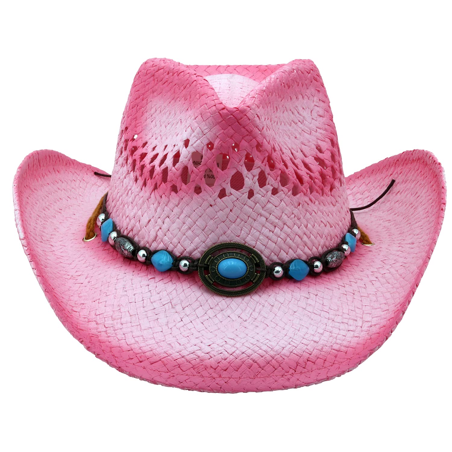 Retro Rodeo Wild Western Cowboy Hats for Men and Women - Raffia Straw - Pink