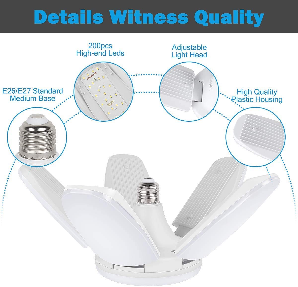 LIGHTOTECH 2Pack Garage Lights Ceiling LED,82W 8000Lm LED Garage Lighting Deformable LED Garage Lights E26 Garage LED Bulb, 6000K Daywhite LED Shop Light for Garage Workshop