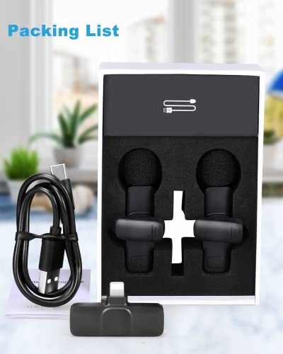 Ponovo Wireless Lavalier Microphone Compatible with iPhone, Dual Mini Lapel Mic for Phone Video Recording, Wireless Clip On Microphone for TikTok YouTube Live Stream Vlog