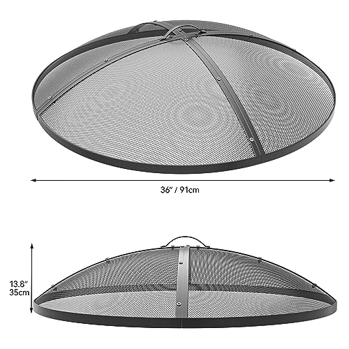 YITAHOME Heavy-Duty Fire Pit Spark Screen with Handle and Poker, Metal Fire Pit Cover for 36-Inch Round Outdoor Fire Pits