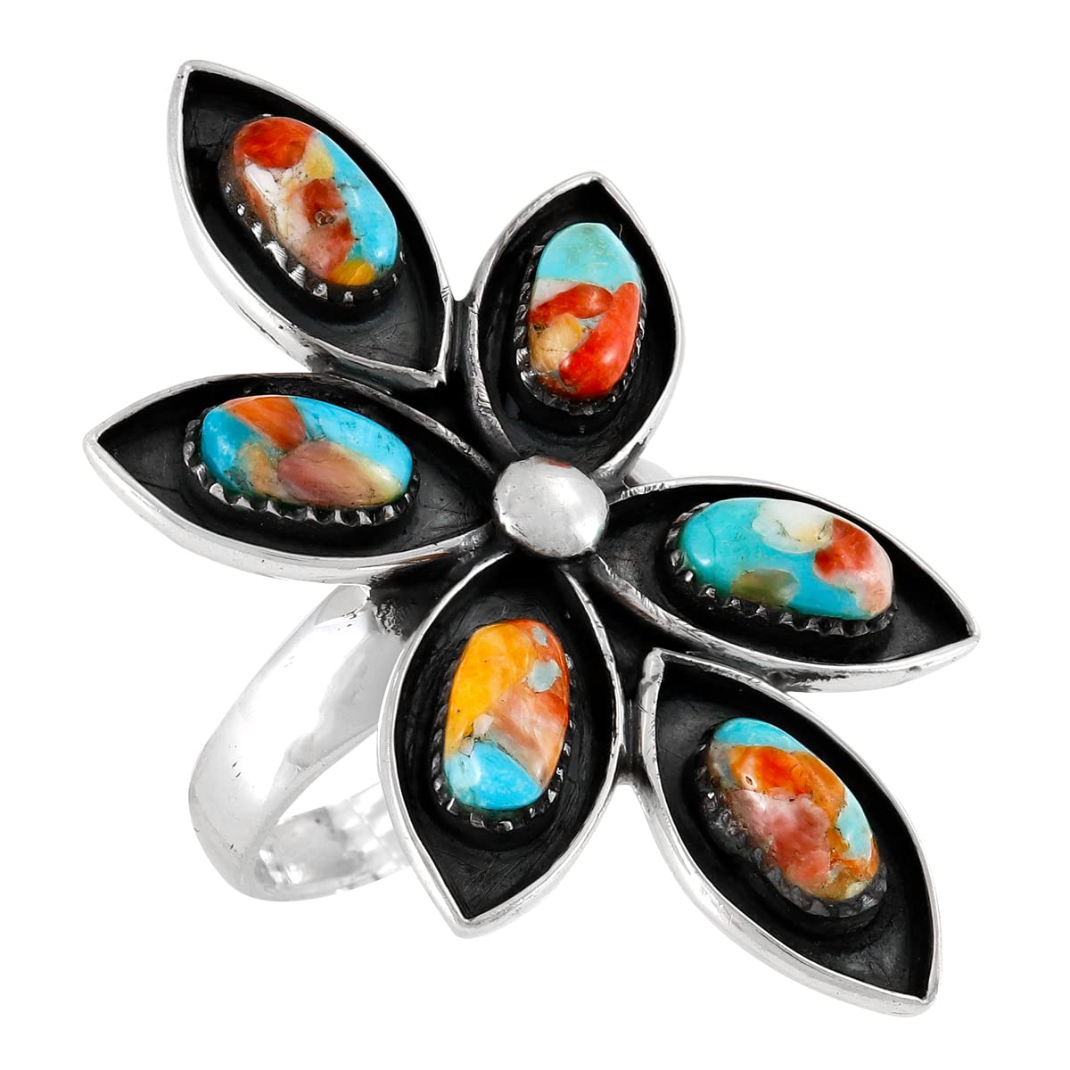 Turquoise Ring Sterling Silver 925 Genuine Gemstones Size 6 to 11 (Spiny Sprinkles) (8)