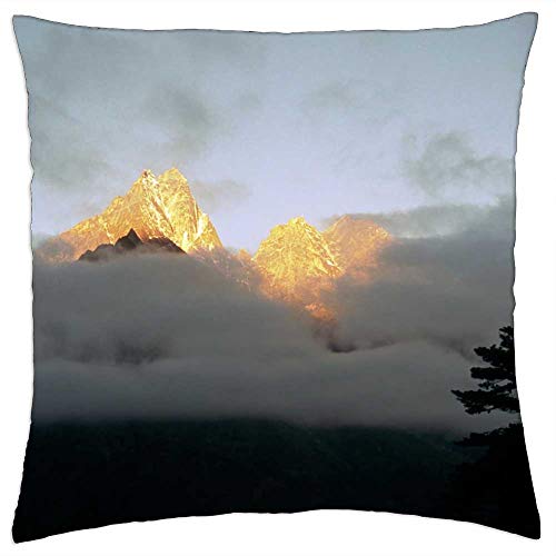 LESGAULEST Throw Pillow Cover (24x24 inch) - Mountain Nepal Trek Scenic Sunrise Adventure Peak