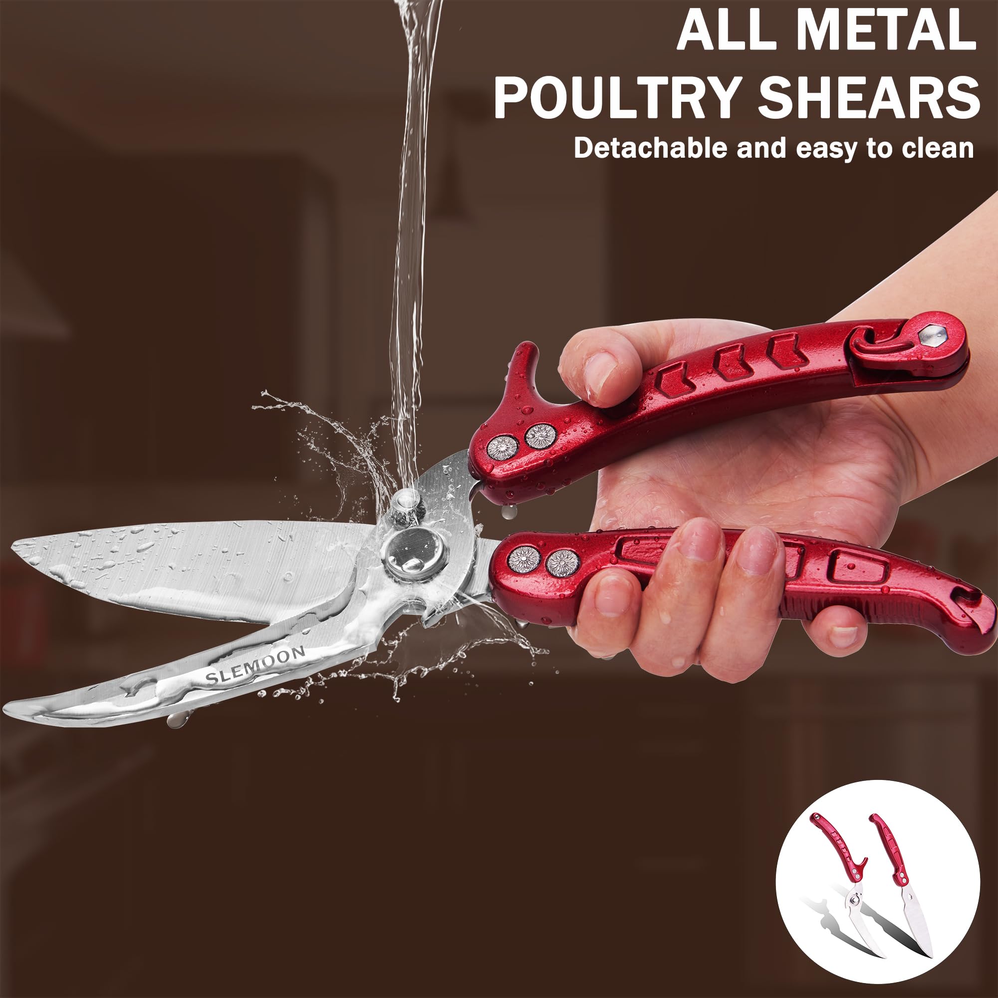 SLEMOON Kitchen Shears Heavy Duty Poultry Shears Meat Cutting Dishwasher Safe and Stainless Food Kitchen Scissors for Chicken Turkey Thanksgiving,Burgundy
