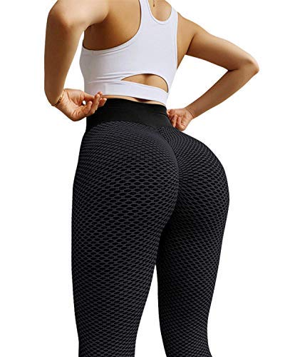 MOSHENGQI Women's Ruched Butt Lifting High Waist Yoga Pants Tummy Control Stretchy Workout Leggings Textured Booty Tights(X-Large,#1 Dark Grey)