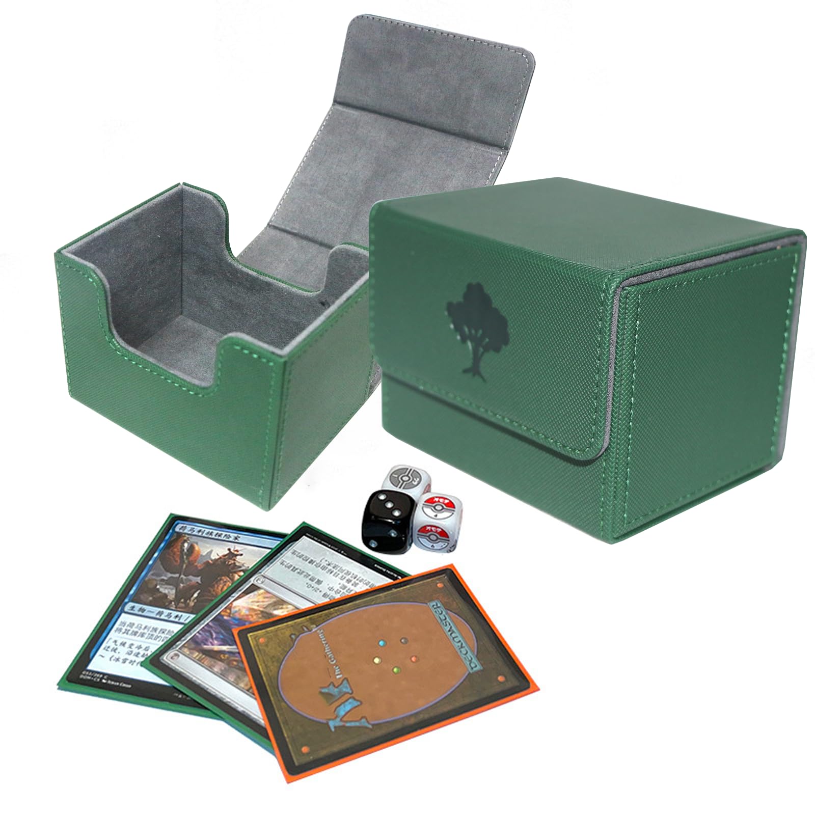 SXTT MTG Deck Box, Large Card Deck Box Fit 100+ Single Sleeved Cards for Commander, Compatible with MTG/TCG/CCG, Magnetic Game Card Case (Green)