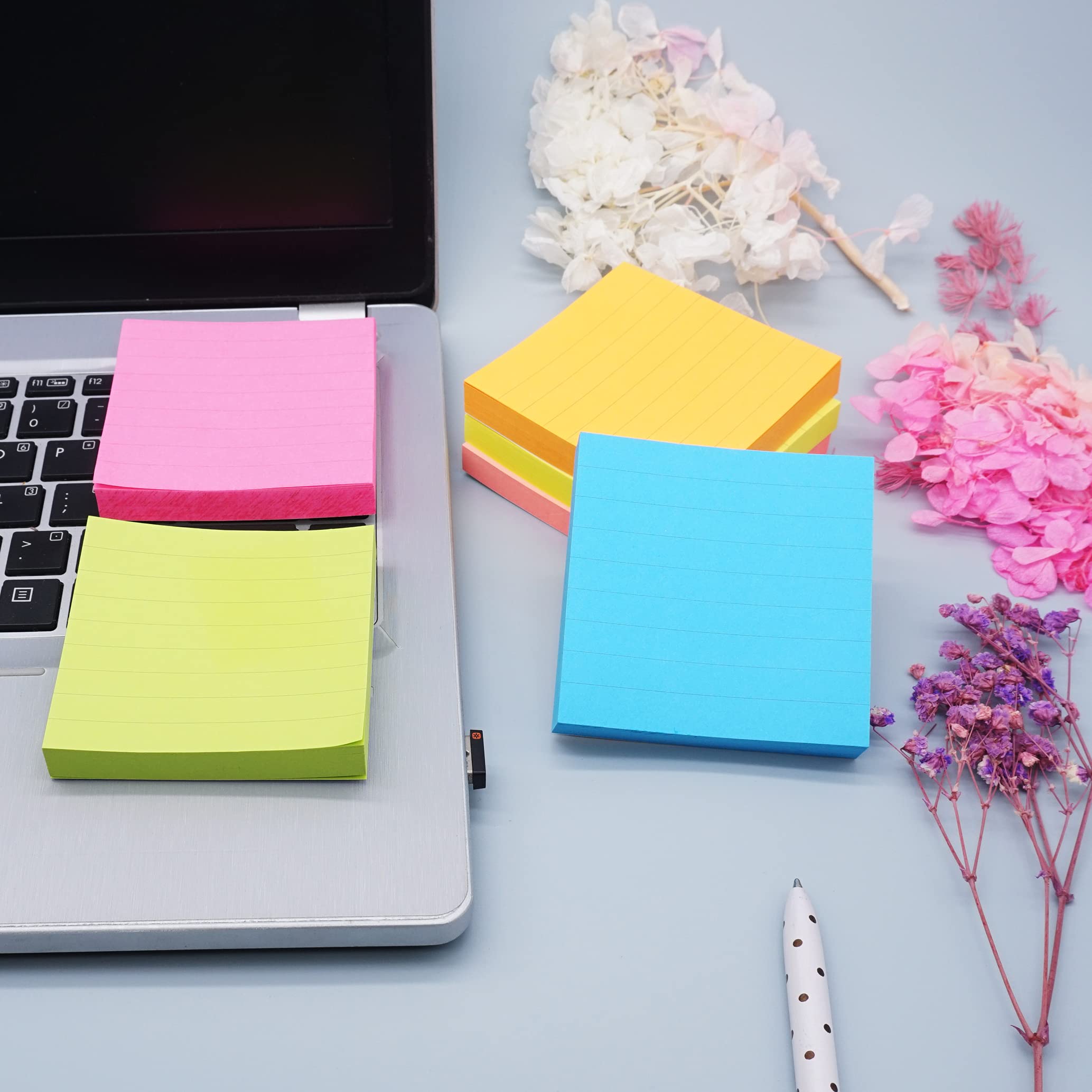 Pop Up Sticky Note Pads with Lined 3x3 Inches 3x3 Refill Accordian Sticky Notes 6 Neon Bright Color Self-Stick Pads Easy to Post 6 Pads 100 Sheet/pad 600 Sheet Total Individual Package