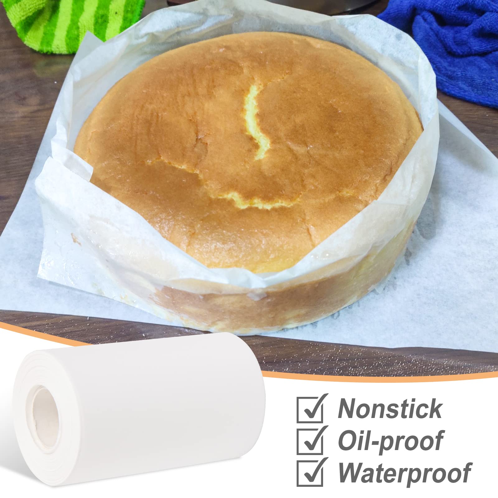 wexpw Cake Pan Side Liners, 4in x 164ft Parchment Paper Strips for Cake Pan Circles,Baking Parchment Paper Side Liner Roll, White Parchment Paper Precut Side Liner Roll for Cake Pan