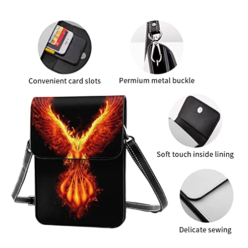 SKETVNHR Dark Phoenix Magic fire Small Crossbody Cell Phone Purse for Women Soft Leather Fashion Travel Wallet with Adjustable Strap