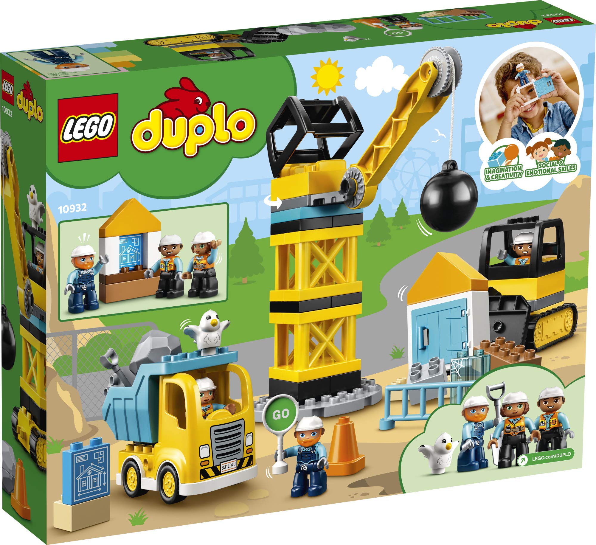 LEGO DUPLO Construction Wrecking Ball Demolition 10932 Toy for Preschool Kids; Building and Imaginative Play with Construction Vehicles; Great Developmental Gift for Toddlers (56 Pieces)