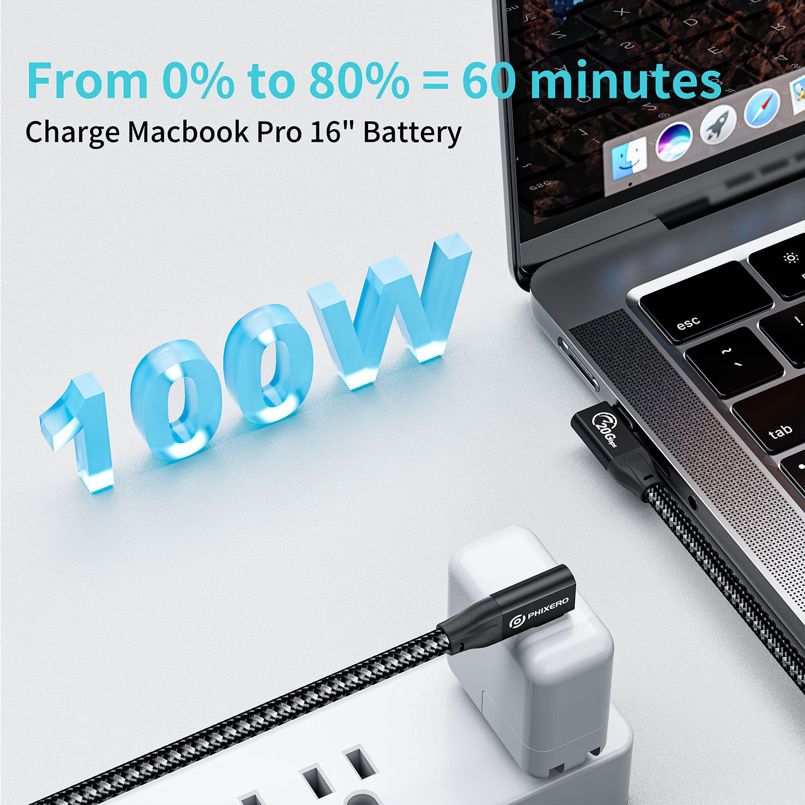 USB C to USB C Cable 100W 1.6ft, Right Angle USB C 3.2 Gen 2x2 20Gbps Data Transfer Cable, Fast Charging Cable with 4K Video Output, Compatible with Thunderbolt 3, MacBook Pro, iPad Pro, Samsung