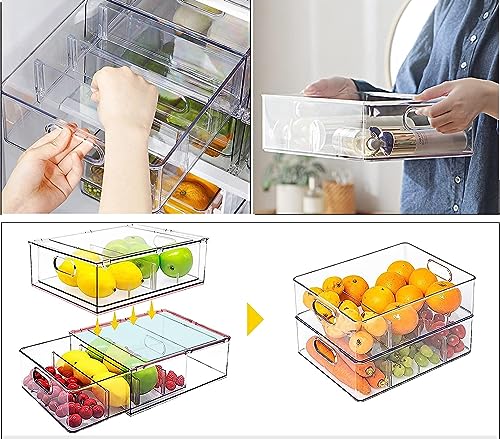 YouLike 1pack Stackable Refrigerator Organizer Bins with Pull-Out Drawer, Fridge Drawers Containers, Refrigerator, Freezer, Vanity & Fridge Organization and Storage