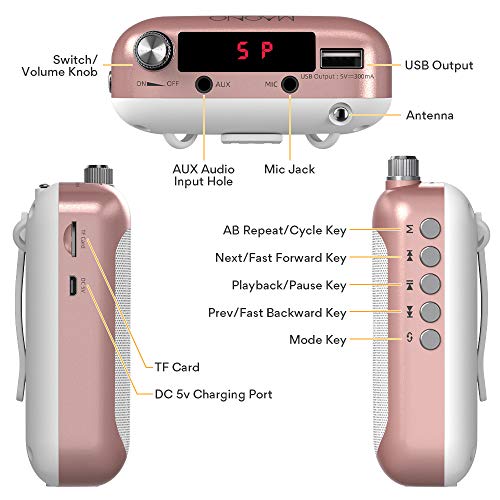 MAONO Voice Amplifier, Portable Rechargeable Mini Speaker with Wired Microphone Headset and Waistband, Support FM MP3 TF Card for Teachers, Coaches, Tour Guide, Classroom, Outdoors, C01