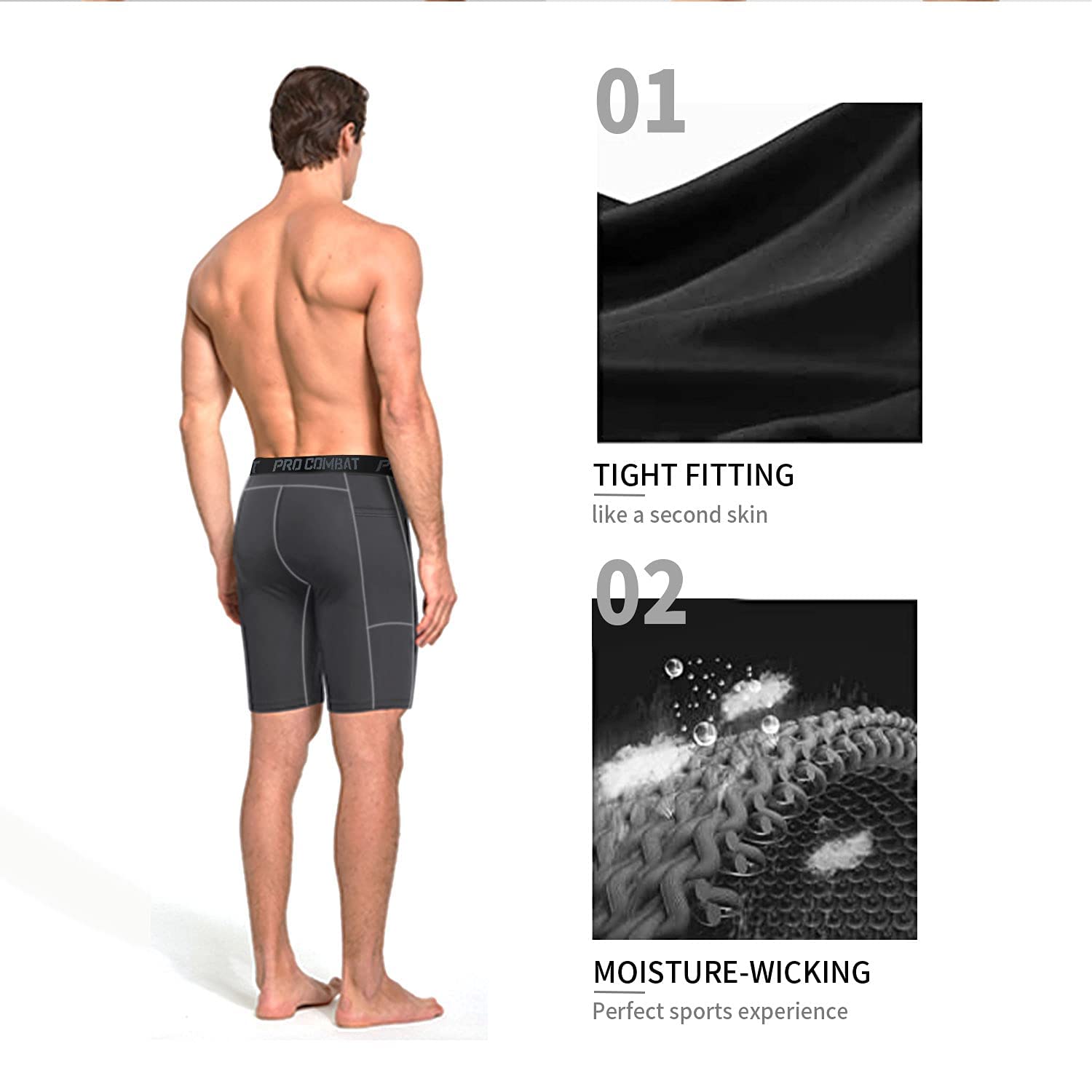 Pamyvia Men's 3 Pack Compression Shorts with Pockets Athletic Baselayer Underwear for Running,Workout,Training (Grey, Large)