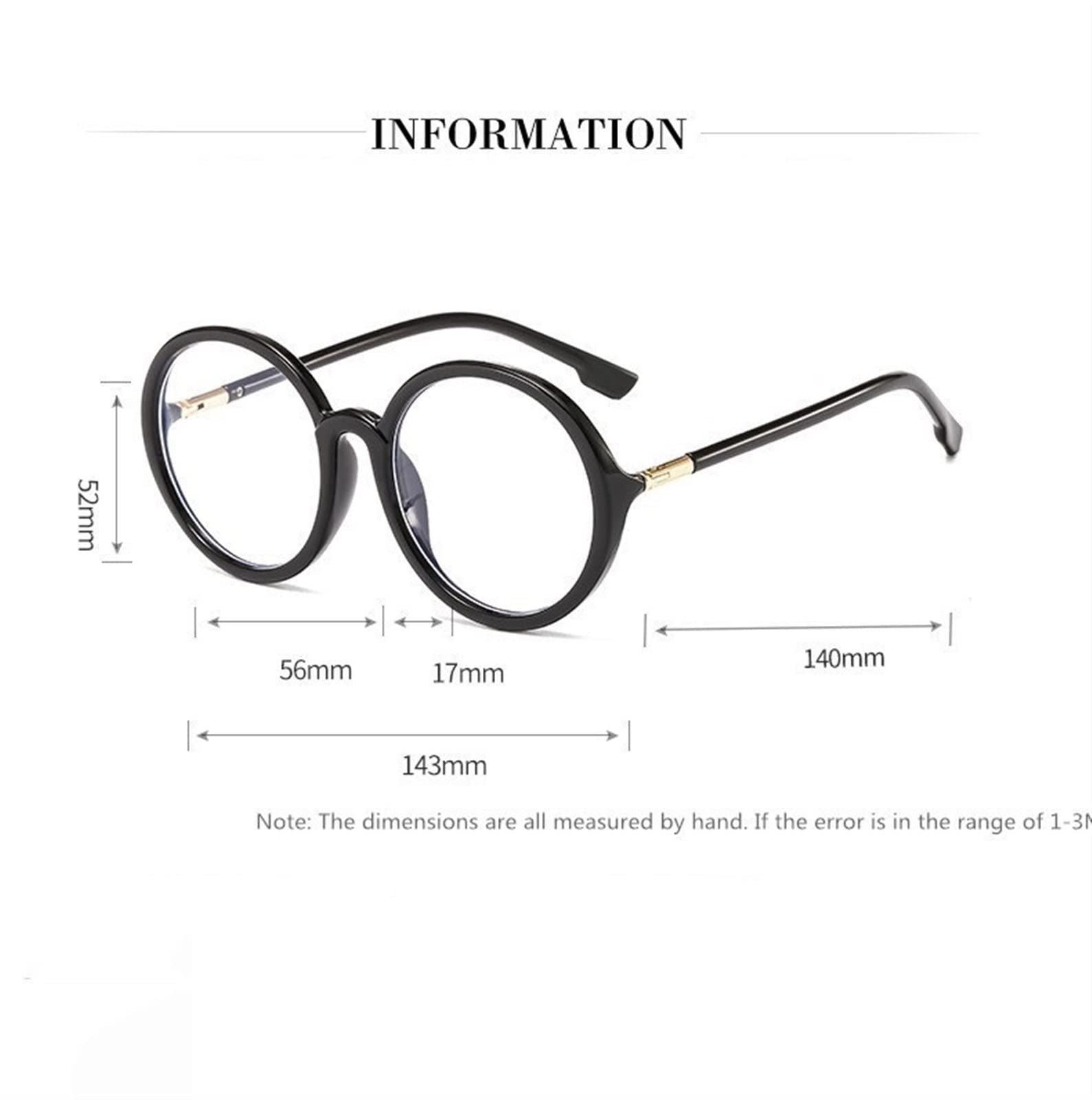 Reading Glasses, Retro Round Frames Eyeglass, Anti Blue Light Eyeglasses, Oversized Frame Computer Glasses for Women Men, Anti Glare/UV Ray Eyeglasses (Color : Black-01, Size : +3)