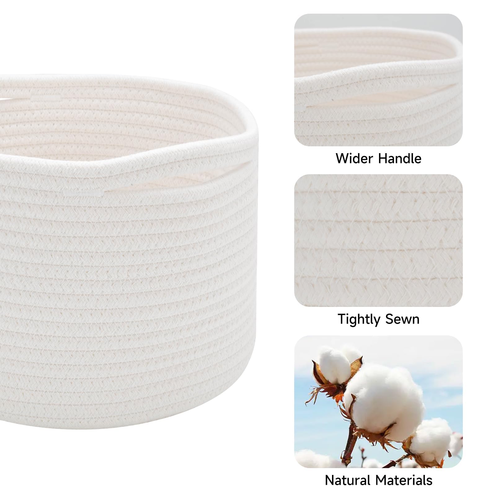 MiniArk Small Storage Basket for Organizing | Cube Shelf Closet Storage Baskets | 9.7ร9.7ร7.1โ Cute Baby Basket for Nursery | Woven Rope Basket Bins | Gift Basket Easter | Round 3 Packs Off White