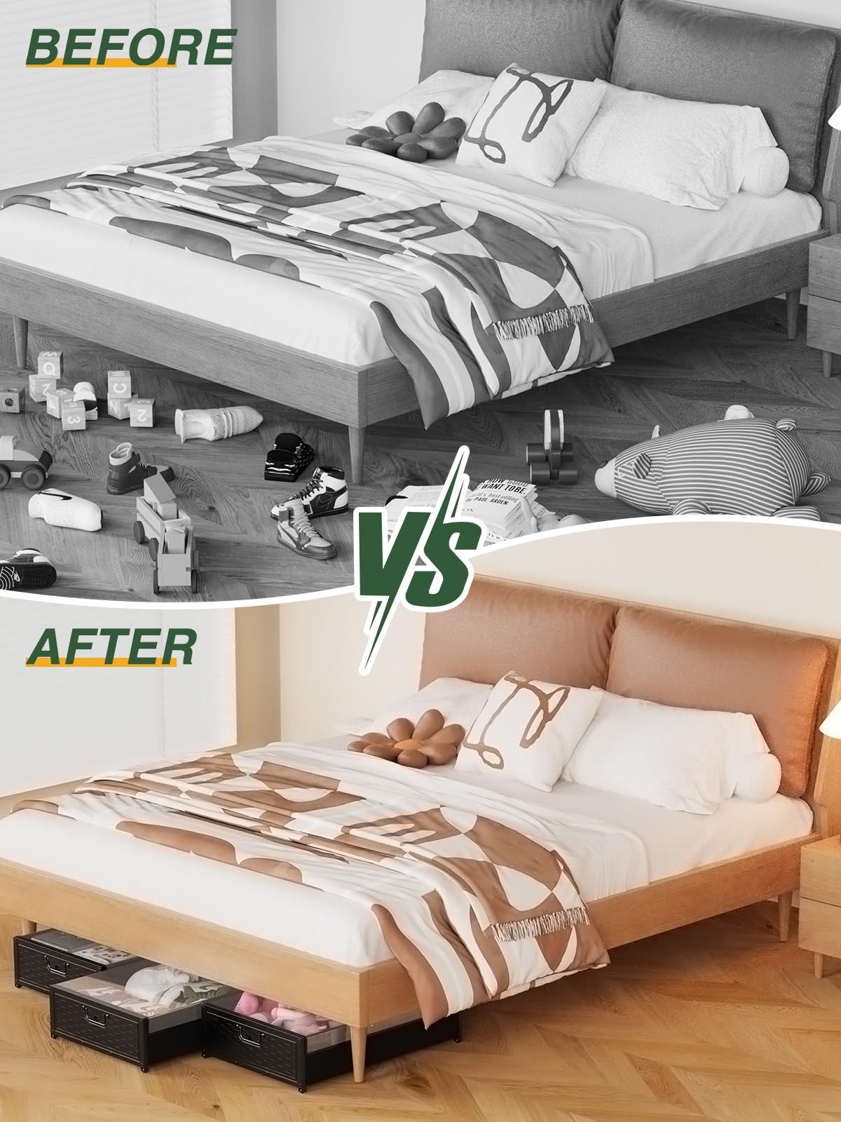 LEHOM Under Bed Storage with Wheels, Plastic Underbed Bins with Sturdy Metal Tubes Rolling Under Bed Drawer Storage Container with Window and Handle for Bedding, Clothes, Blanket, Shoes, 2 Packs
