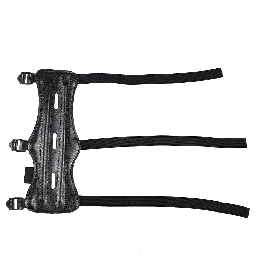 MIRACLE BLACK Archery Arm Guard and Finger Taps Set, Leather Arm Protector Adjustable Protective 3-Strap Accessory Lightweight for Hunting Target Shooting