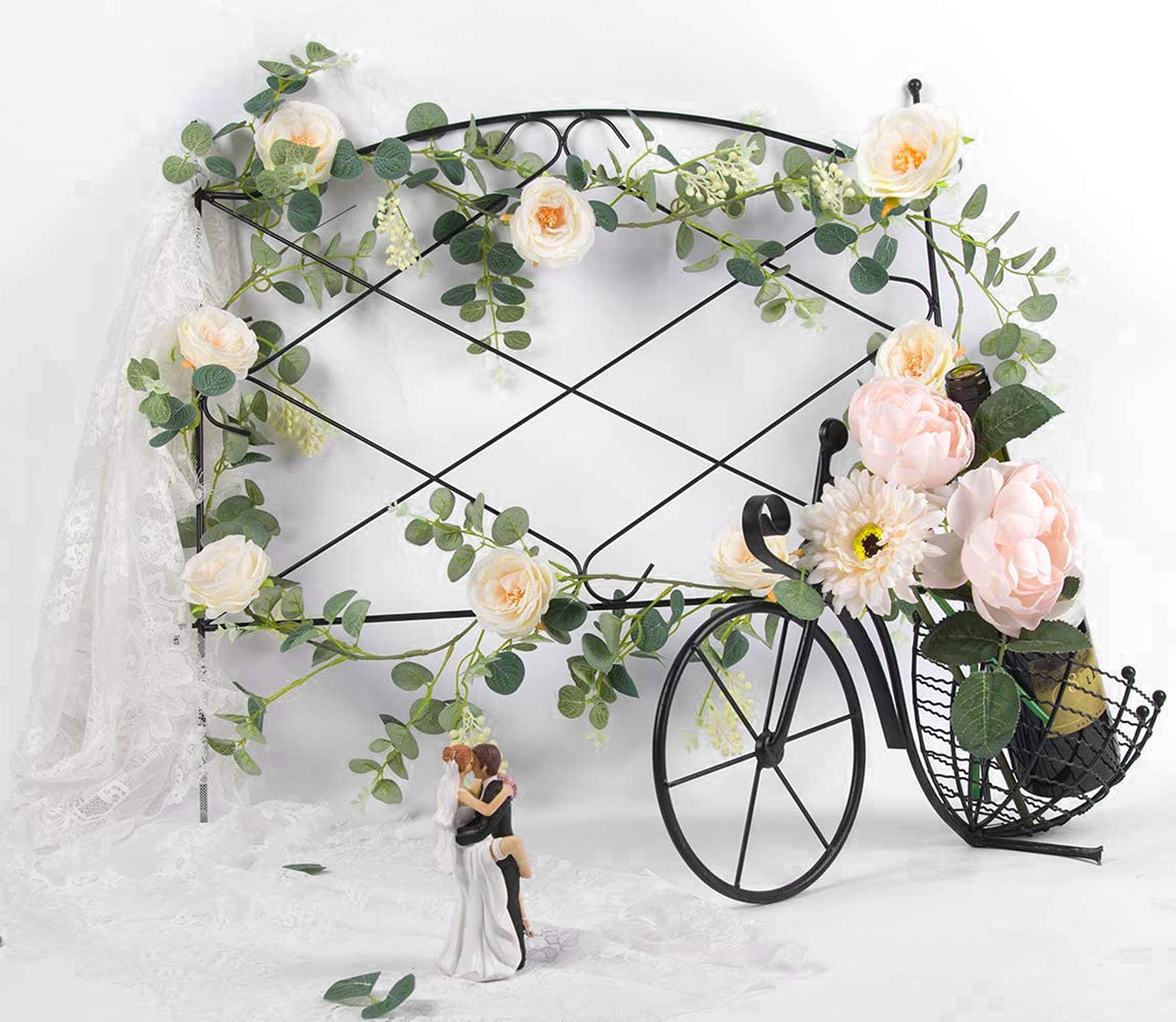 Miracliy 2 Pack 13FT Artificial Eucalyptus Garland with Champagne Roses Flower Vine Eucalyptus Greenery Garland for Weddings and Parties