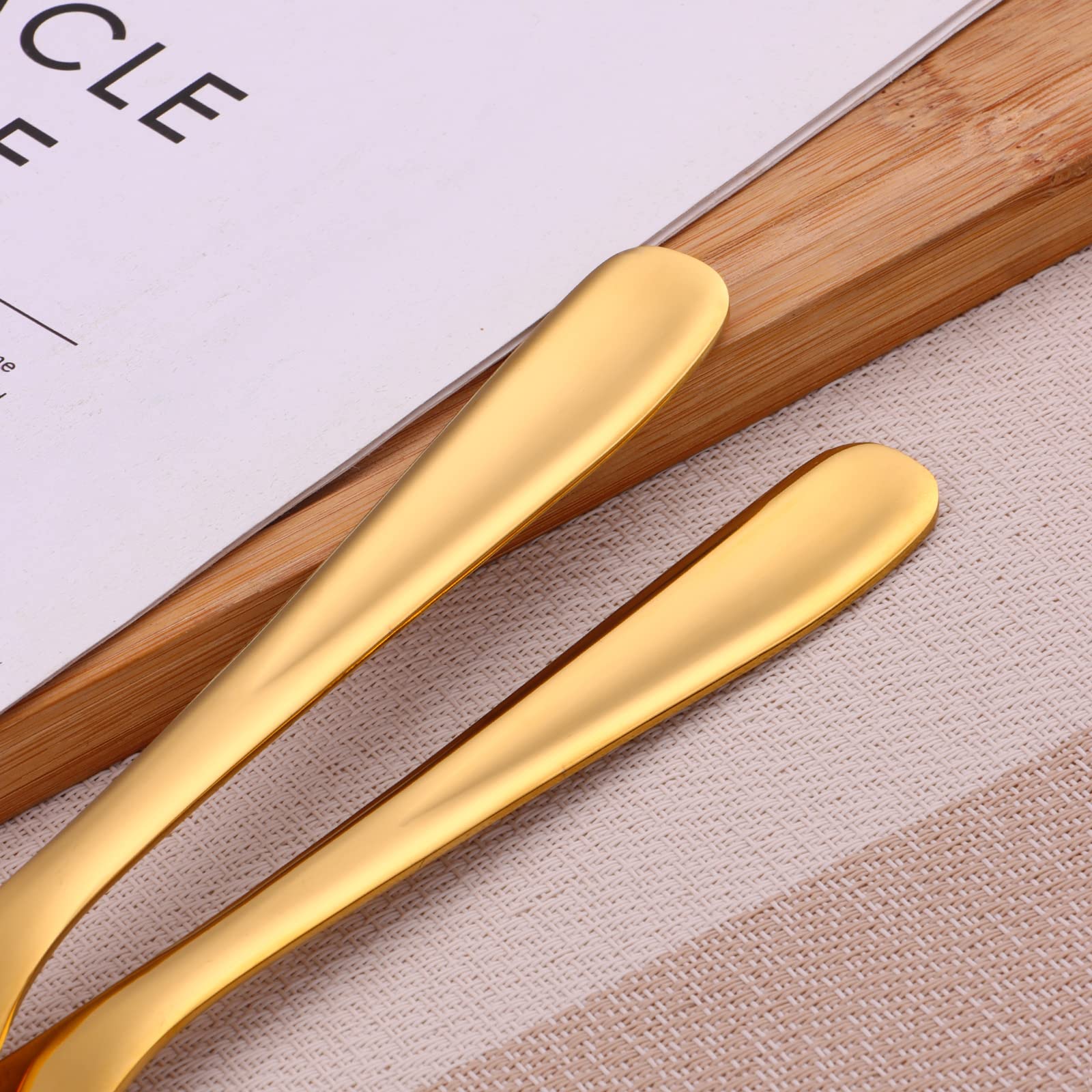 Mafier 10 Inch Stainless Steel Catering Serving Utensils for Party Buffet Dinner Banquet Cooking Kitchen Basics,Including Serving Spoon x 2,Slotted Serving Spoon x 2,Serving Forks x 2(Gold)