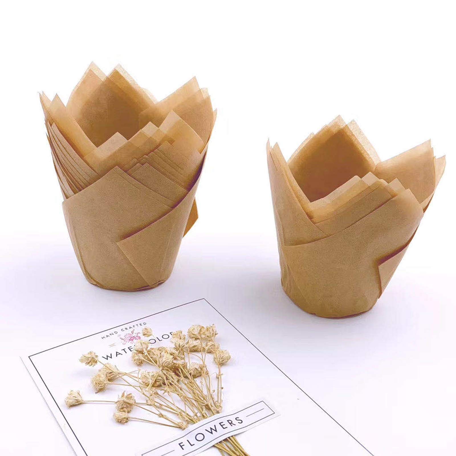Tulip Cupcake Liners,200Pcs Parchment Paper Muffin Liners for Baking, Non Stick Cupcake Wrappers for Cup Cake, Weddings, Birthdays and Party, Christmas (Brown-Natural-Yellow-Green Mixed)
