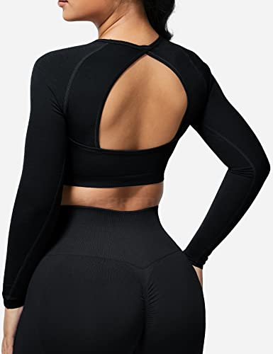 YEOREO Women's Backless T-Shirts Open Back Tee Long Sleeve Yoga Tops Sports Running Shirt