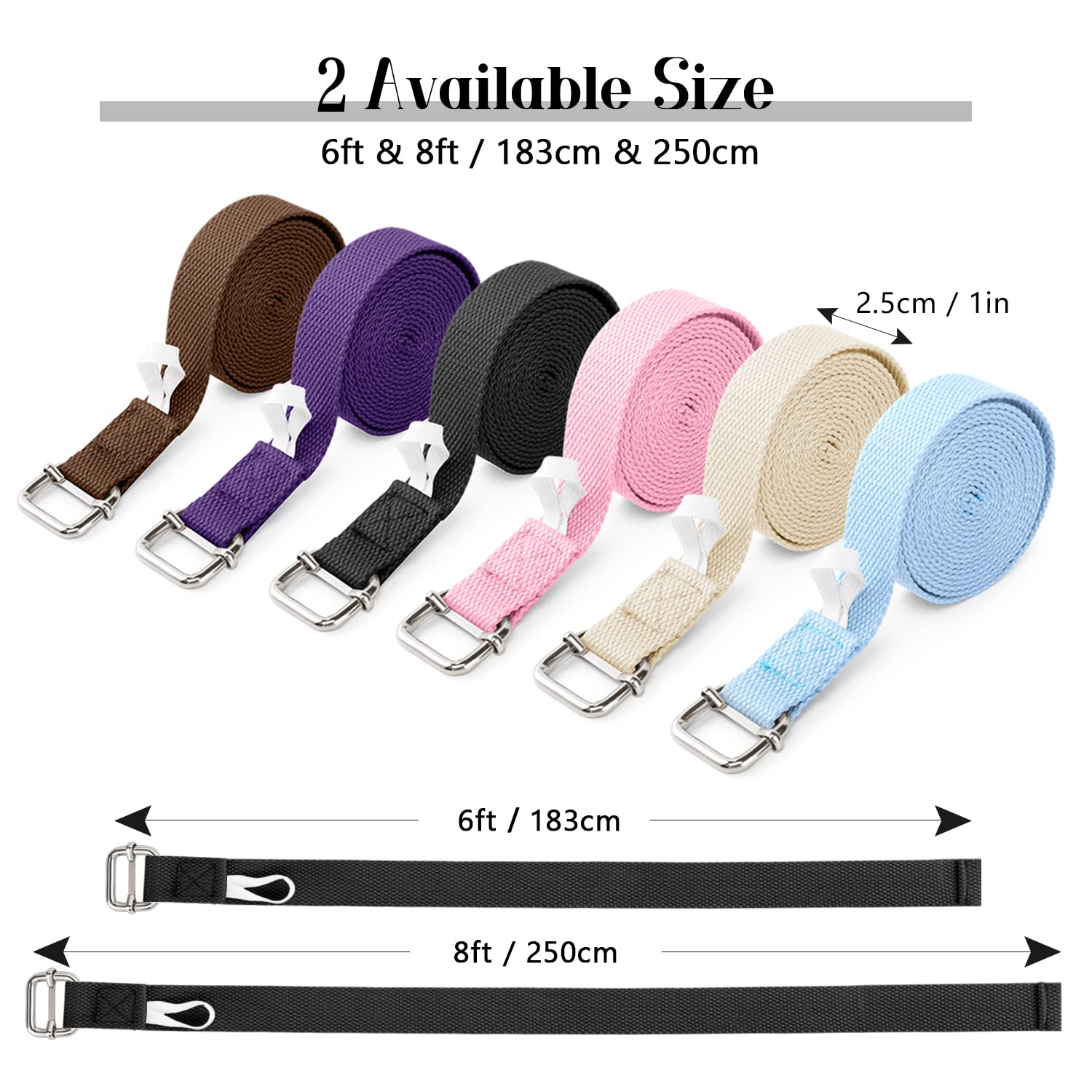 Odoland 6ft Yoga Strap, Non Elastic Stretching Strap for Physical Therapy with Extra Safe Adjustable Ring Buckle, Stretch Band for Yoga, Pilates, Exercise, Dance, Gym Workouts, Black