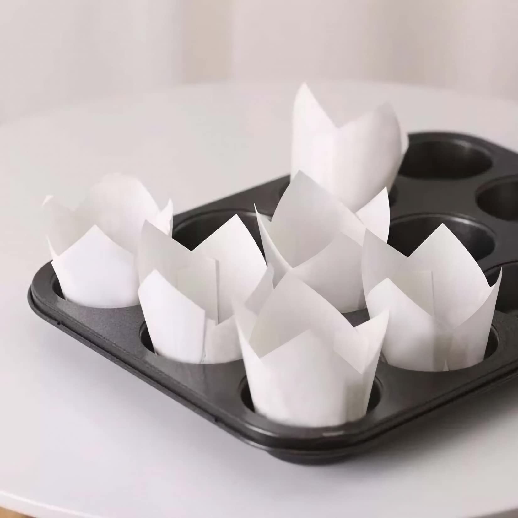 Tulip Cupcake Liners, halp·ssfm 200Pcs Muffin Baking Liners Holders Premium Baking Cups Cupcake Wrappers Christmas Cupcake Liners for Halloween Wedding Birthday Valentine Party(White)