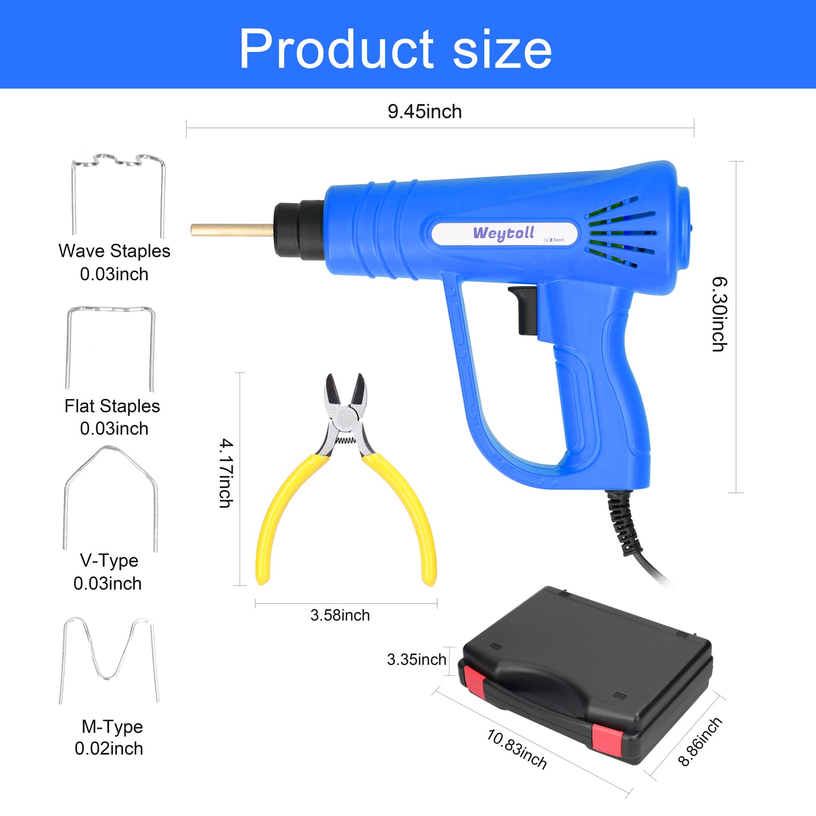 Weytoll Plastic Welder Kit, 70W Hot Stapler Welding Gun with 200pcs Staples for Automotive Bumper Repair Kit (Blue)