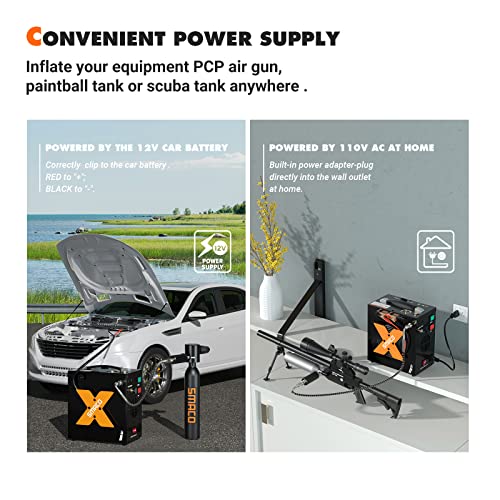 SMACO PCP Air Compressor 4500Psi/30Mpa High Pressure Air Compressor Paintball Scuba Tank Compressor HPA Pump Fill Station Auto-Stop,Oil-Free Powered by 12V DC or 110V AC with Water/Oil Separator