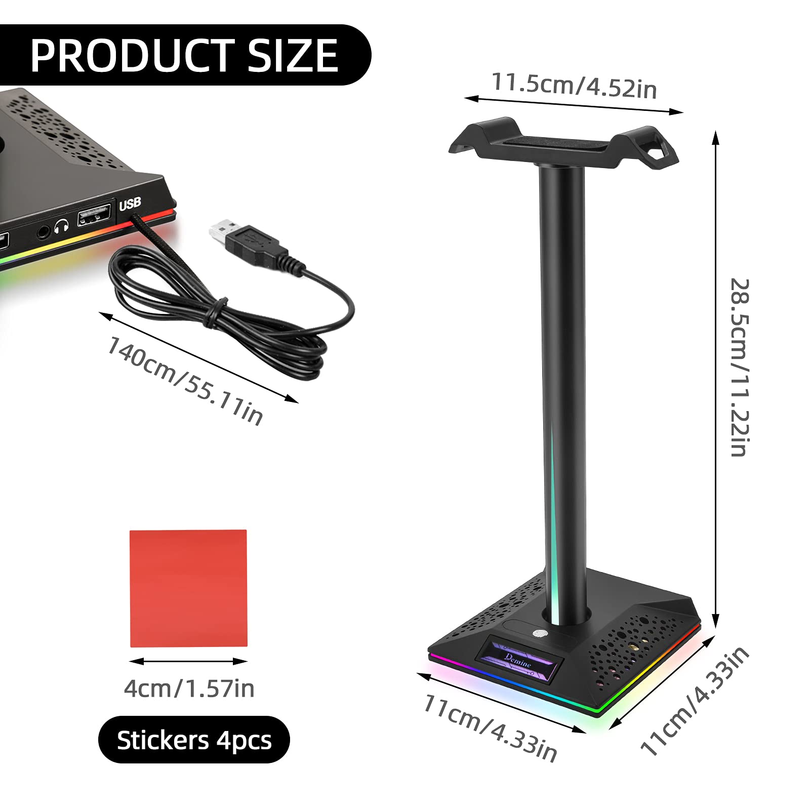 Mignor 2 in 1 RGB Gaming Headphone Stand with 2 USB Charging 3.5MM 9 Modes Touch Control, Dual Headset Holder for DJ Desktop Gamers Earphone Accessories