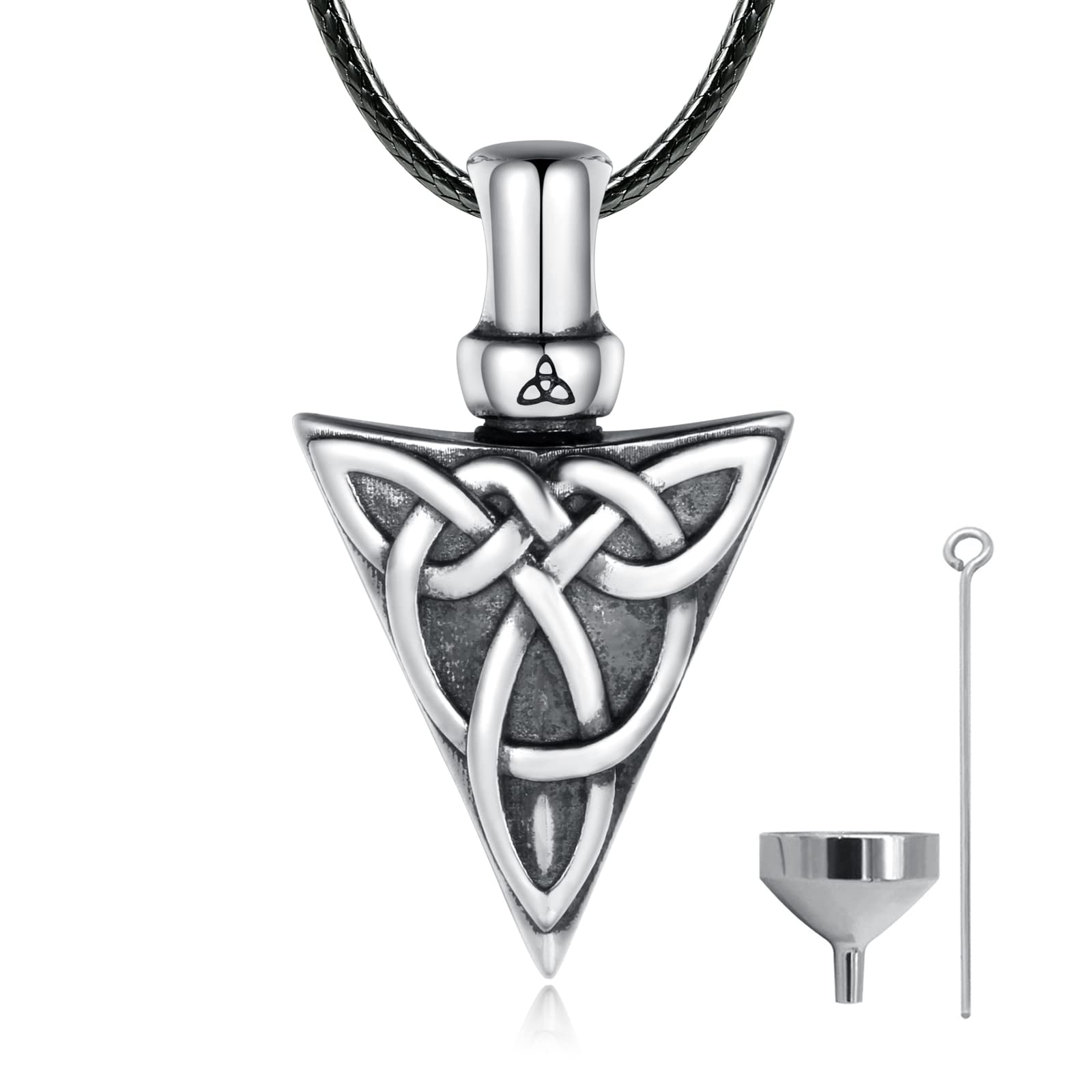 MANBU Sterling Silver Urn Necklace for Men: Arrowhead Memorial Pendant Cremation Ash Jewelry Bereavement Keepsakes Gift for Loss of a Loved One (style 4)