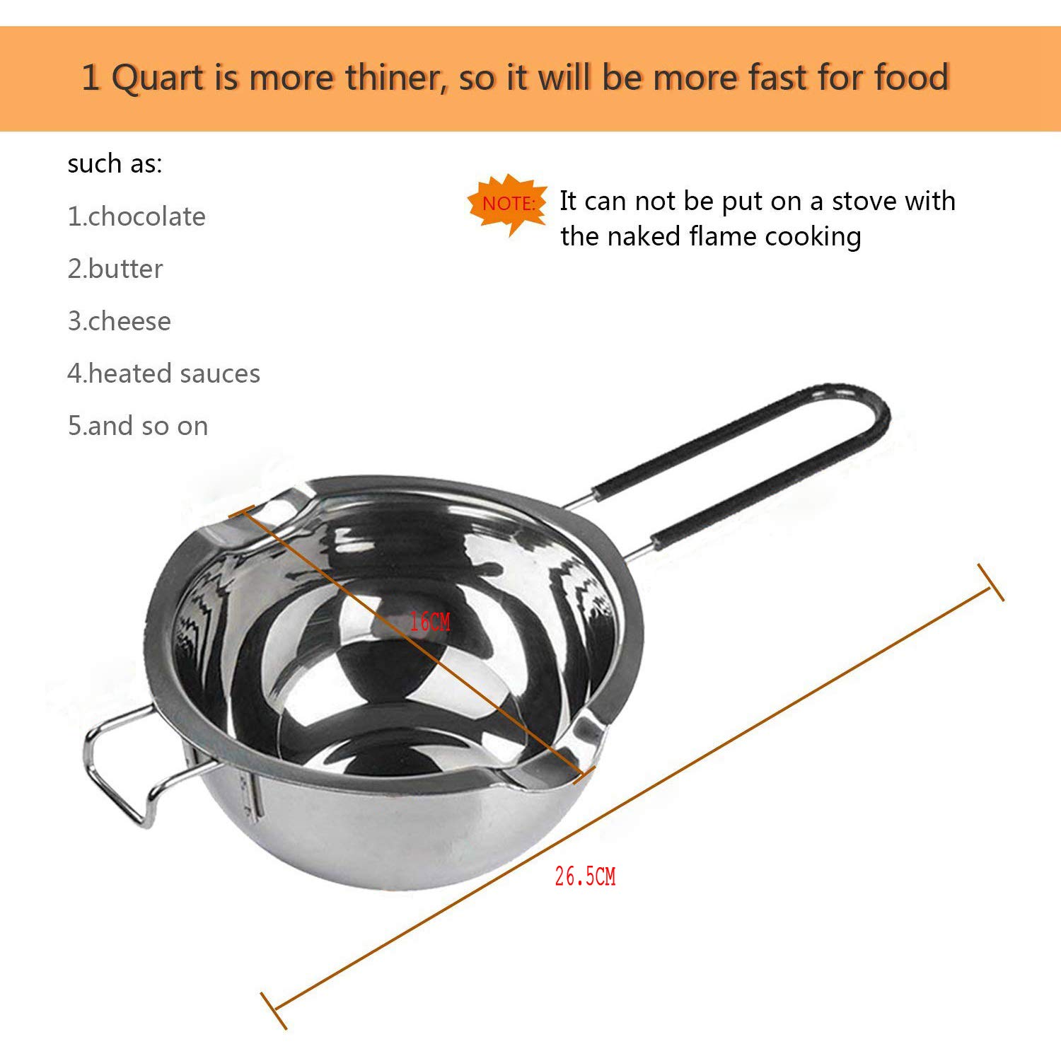 Smala 2-Pack Stainless Steel Double Boiler, Heat-Resistant Handle for, Cheese, Caramel and - Steel Melting Pot, 2 Cup Capacity, Universal Pad