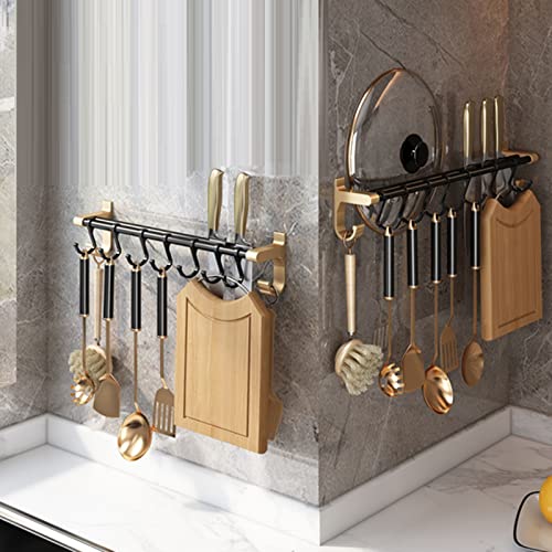 YEAPA Kitchen Rail No Drill Utensil Rail Adhesive Kitchen Hanging Rack with Hook Wall Mounted Space Aluminum for Kitchen Bathroom,60cm (Size : 50cm)