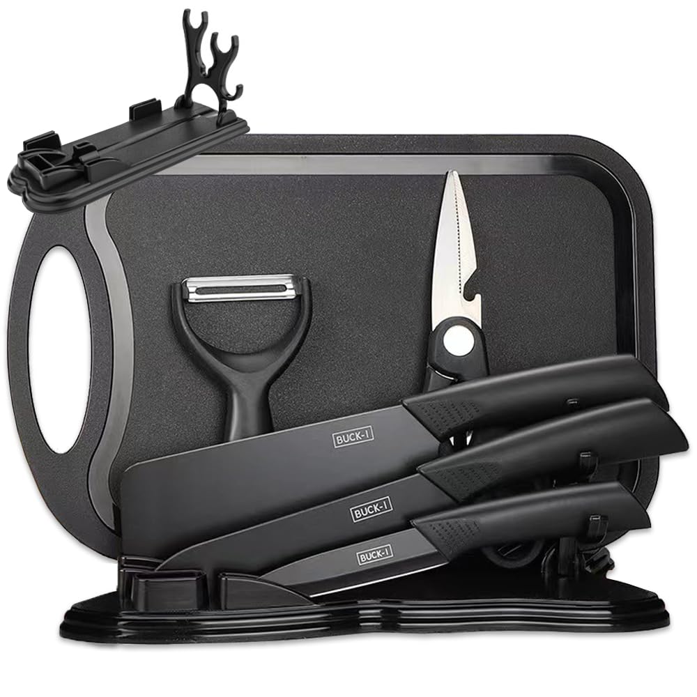 Knife Set, 10-Piece German Stainless Steel Kitchen Knife Block Set with Sheaths, Cutting Board and Knife Block, Super Sharp Knife Set with Block, Non-stick Cooking Knives Sets, Ergonomical Design