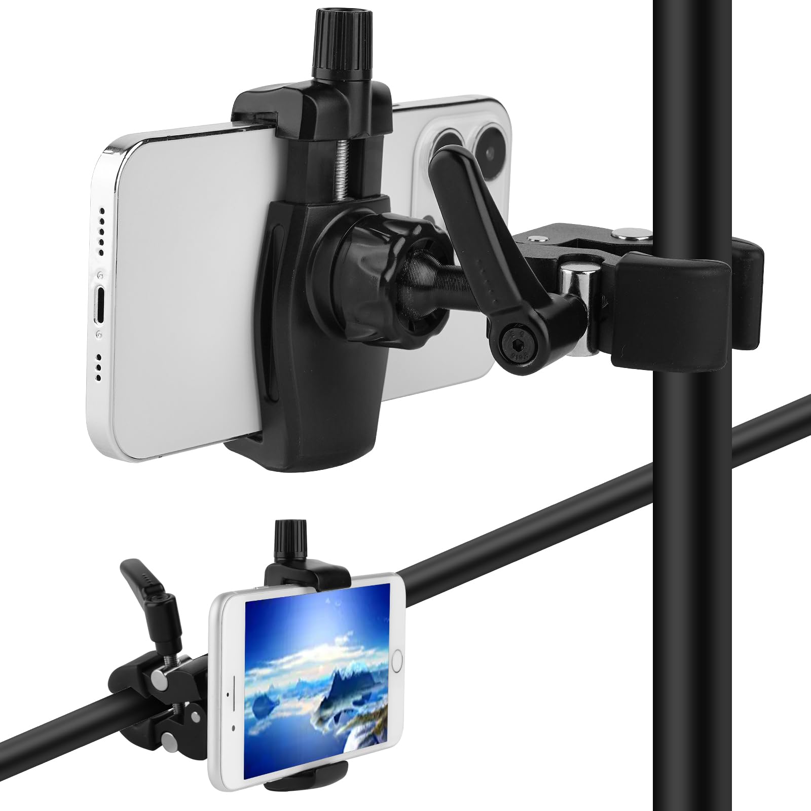Mippko Phone Holder for Golf Cart/Microphone Stand/Shopping Cart/Railing/Handlebar/Rod,Fit for 3.5~7.5 inch iPhone/Nexus/HTC/LG/Smartphone,360°Adjustable Clip Aluminum Alloy Mount