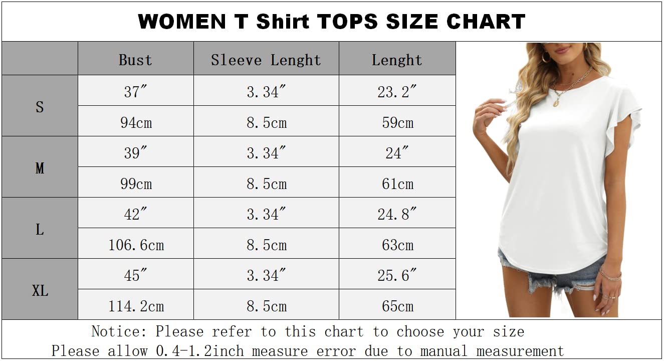MIROL Women's Ruffle Sleeve Tops Summer Casual Blouse Crew Neck Solid Cute Tunic Shirt White