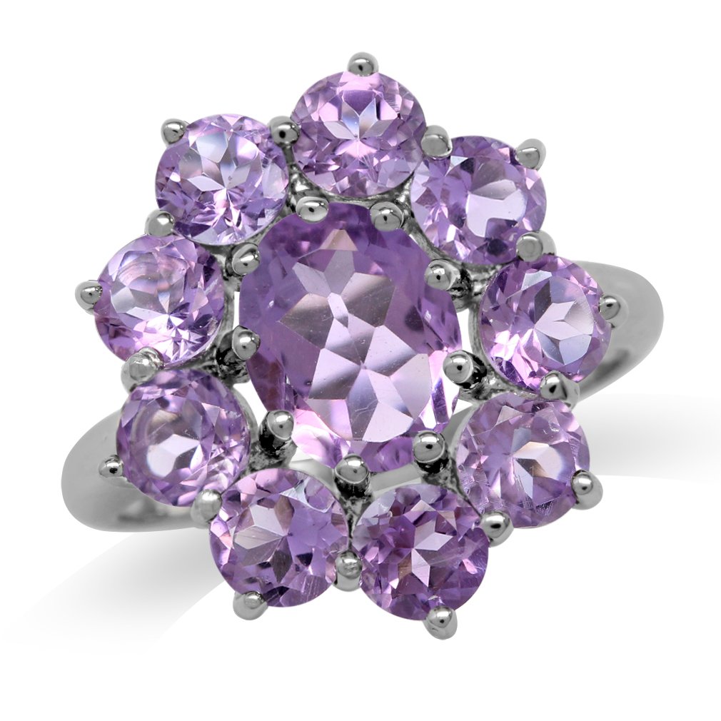 Silvershake 4.88 carat Natural Amethyst 925 Sterling Silver Flower Cluster Ring Size 7.5