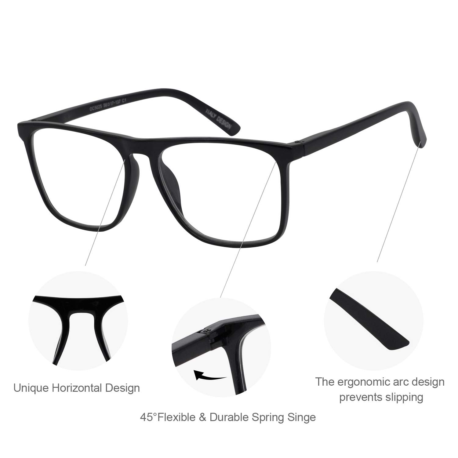 MARE AZZURO Reading Glasses Men Square Reader 0 100 125 150 175 200 225 250 275 300 350 400 500 600 (Black 1.25)