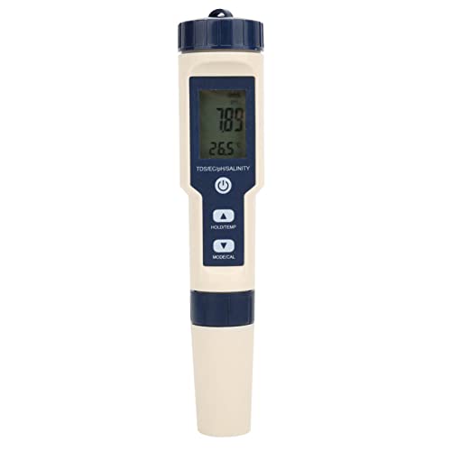 Temperature Multifunctional,High Precision Meter, Water Tester for Drinking Water Aquariums Swimming Pools and 5 in 1 Digital Water Tester for Ph Ec Tds Salinity