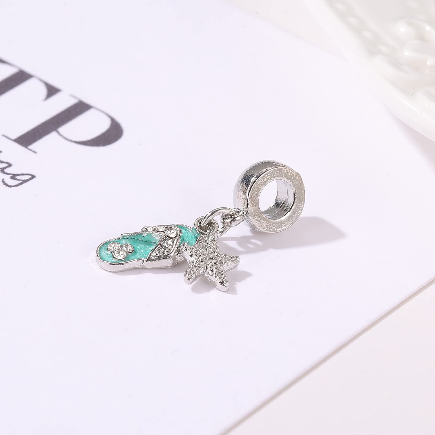 Lifequeen Beach Charms Starfish Flip Flop Sliper Dangle Birthstone Birthday Charm Beads for Bracelets (Starfish Flip Flop Shoe)