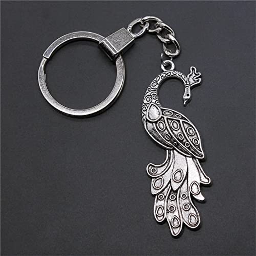 SLNFXC Souvenirs Men Keychain Sliver Colors 61x21mm Peacock Pendant Keyring Backpack Accessories