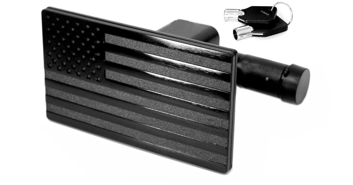 MULL USA Black Metal Flag Trailer Hitch Cover for 2" Receivers (with Locking Pin)