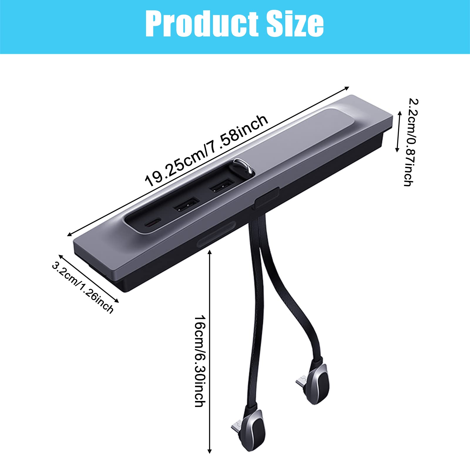 USB Hub Docking Station Compatible with Tesla Model 3 Model Y 2021 2022, Smart Center Console Slide Cover, Charger Adapter, Splitter Extension Accessories with PD Fast Charge Port and Automatic Light