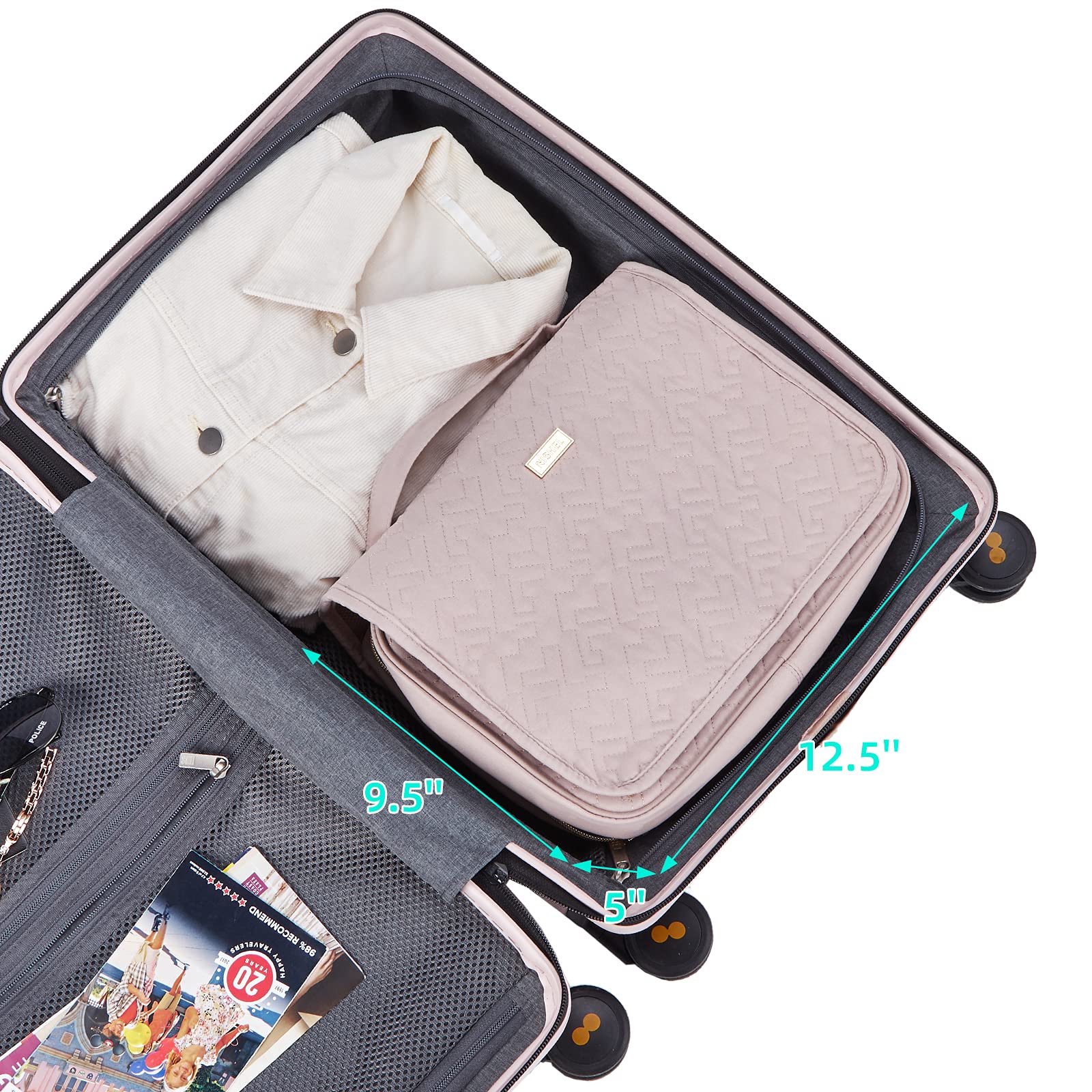 NISHEL Travel Toiletry Bag for women, Large Cosmetic Organizer with Rotatable Hanging Hook, Bathroom and Shower Organizer Kit for Brushes, Shampoo, Container, Makeup, Pink