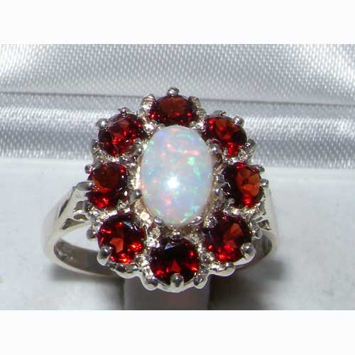 LetsBuyGold 925 Sterling Silver Real Genuine Opal and Garnet Womens Promise Ring - Size 9