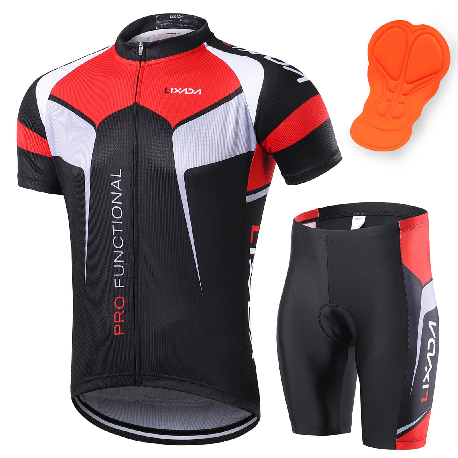 Lixada Men's Cycling Jersey Set Bicycle Short Sleeve Set Quick-Dry Breathable Shirt+3D Cushion Shorts Padded Pants