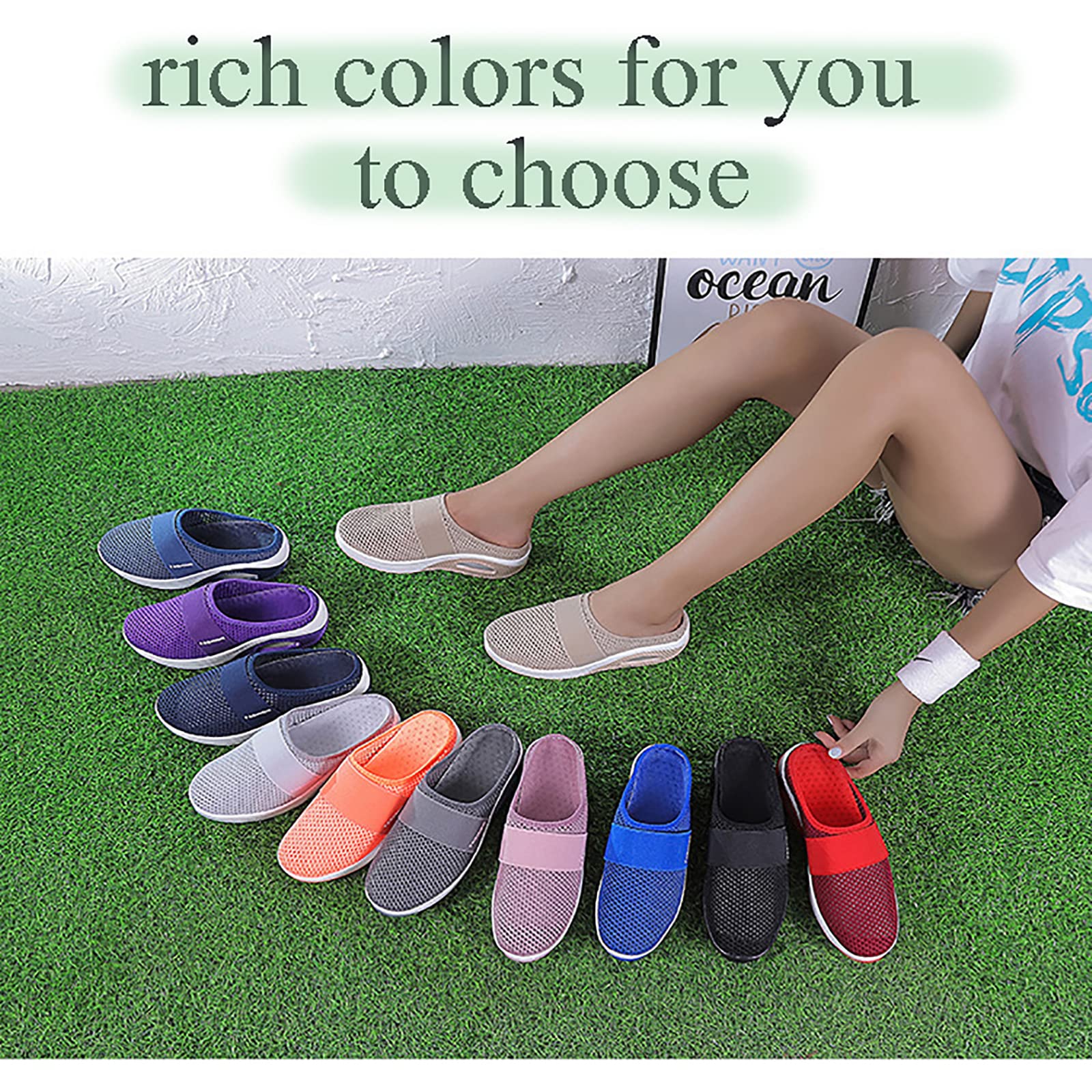 Orthopedic Diabetic Walking Shoes Sandals, Slip-On with Arch Support For Womens, Air Cushion Platform Mesh Sneaker (Dark Blue,9)