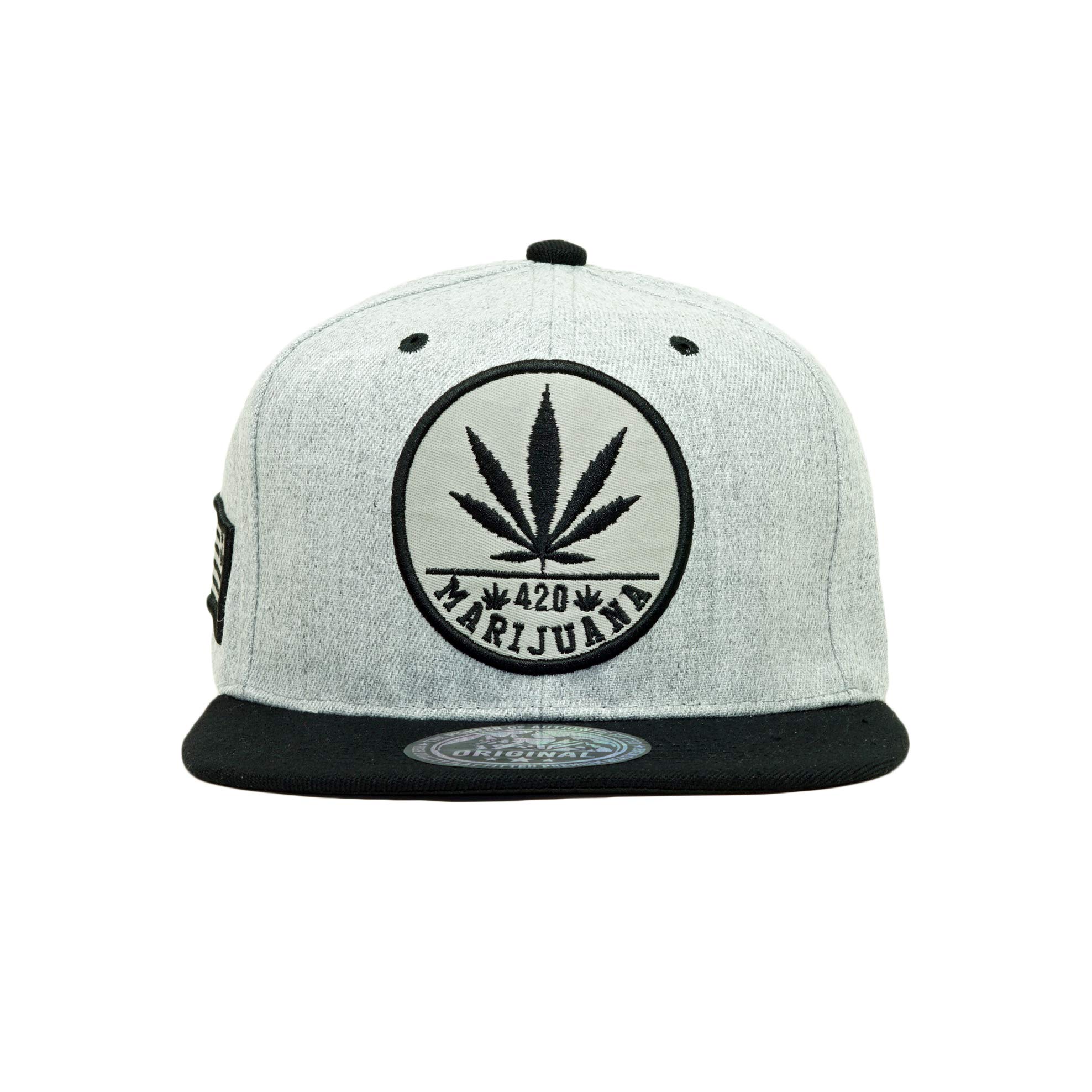 Marijuana 420 Patch Embroidery Snapback Hat Adjustable Kush Baseball Cap (Gray/Black)