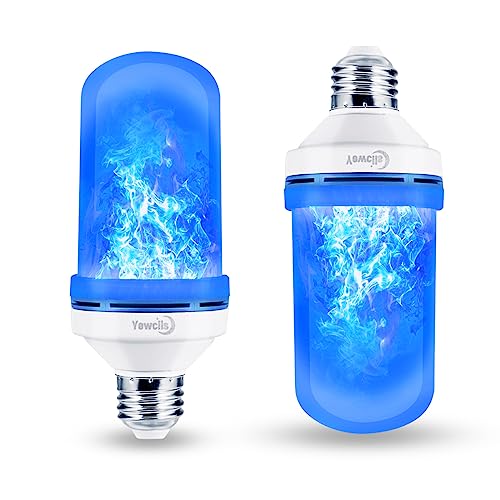 Yewclls LED Flame Effect Light Bulb, 4 Modes E26 Base Fire Light Bulbs with Gravity Sensor (Blue - 2 Pack)