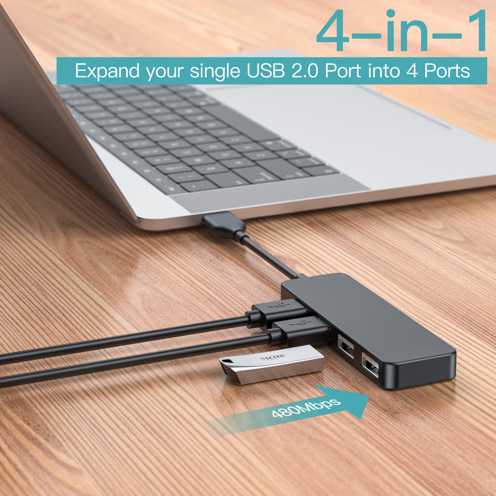 USB Hub, 4-Port USB Hub Ultra Slim Portable USB Splitter for iMac Pro, Mac Mini/Pro, Surface Pro, Notebook PC, Laptop, USB Flash Drives, and Mobile HDD (USB Grey)